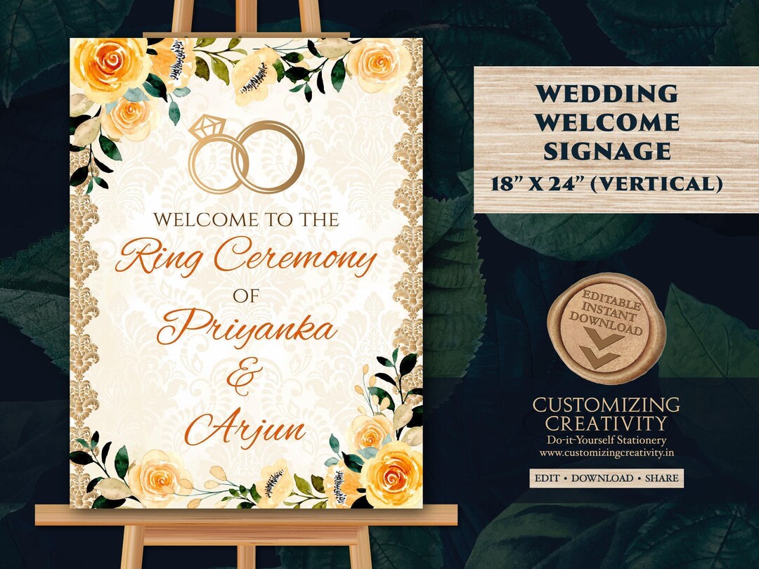 Floral Indian Engagement Welcome Sign: Ring Ceremony (digital Template ...