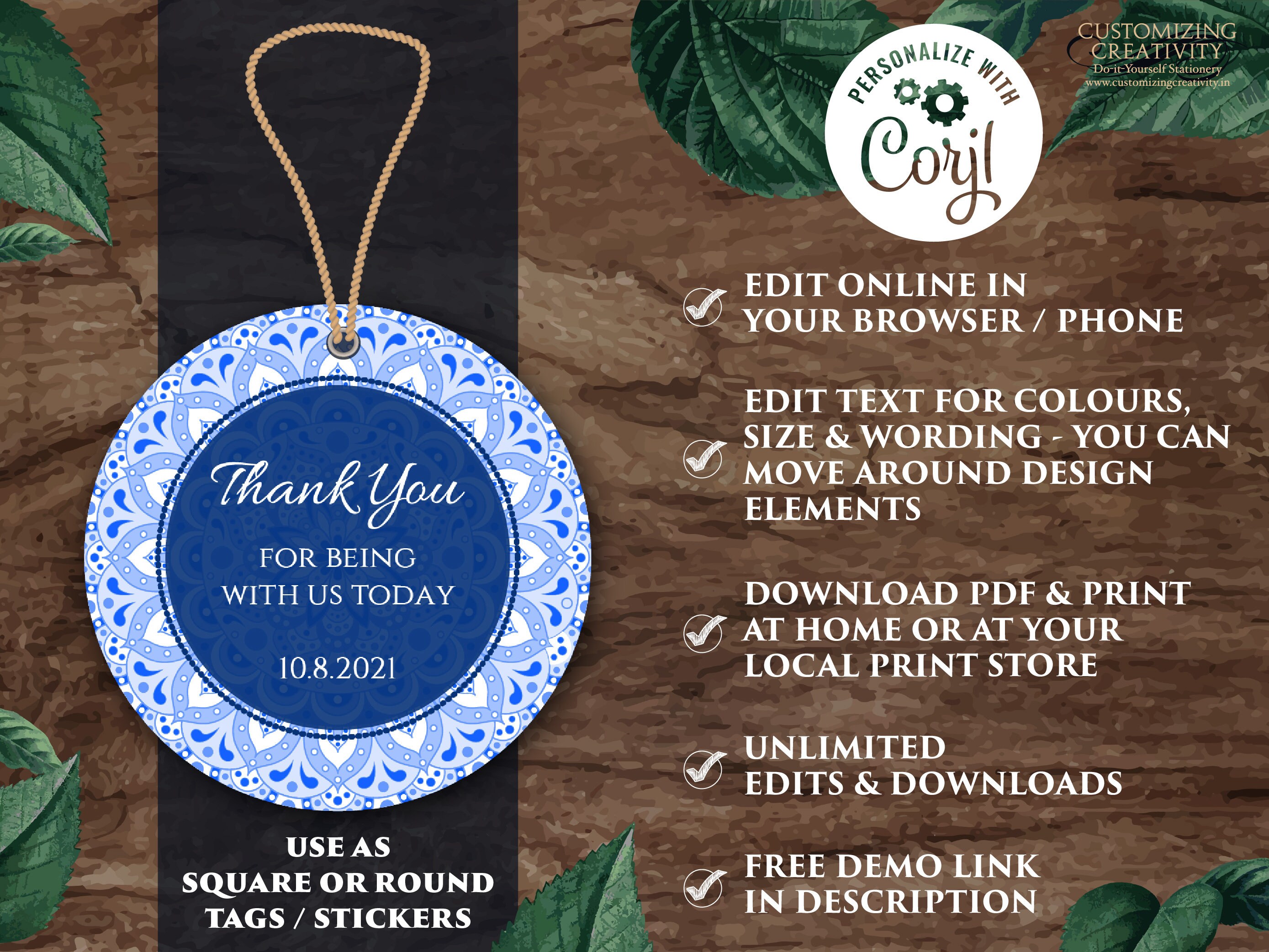 Mandala Favor Tag Template for Indian Favor Tags Blue Cupcake | Etsy