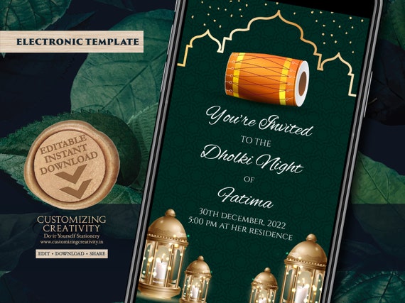 Dholki Invite Digital as Dholak Night Invitation Muslim | Etsy