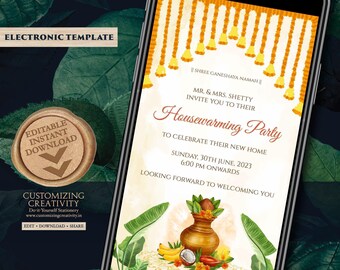Editable Indian Housewarming Invitation: Griha Pravesh Digital Invite ...