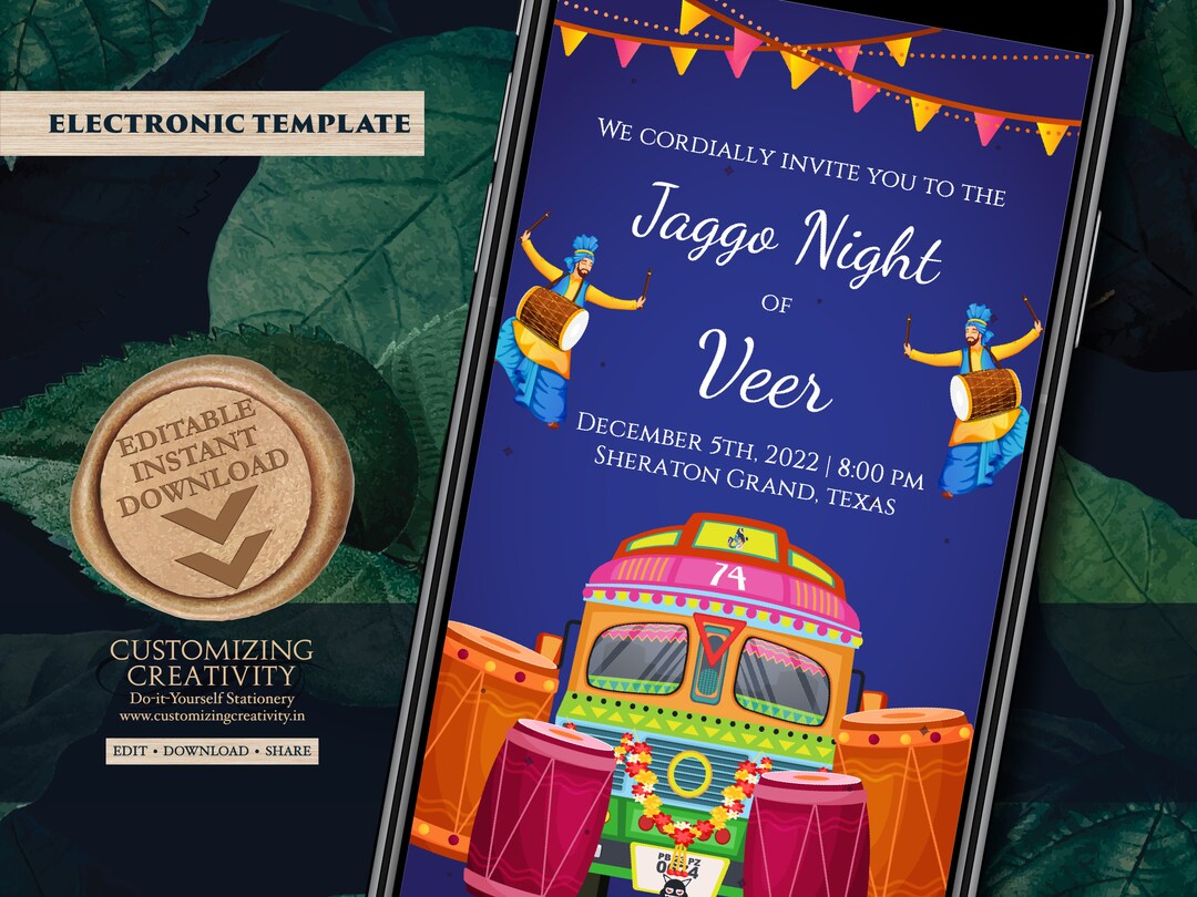 Jago Invitation Digital Jaggo Invites, Jaggo Night Invites as Wedding ...