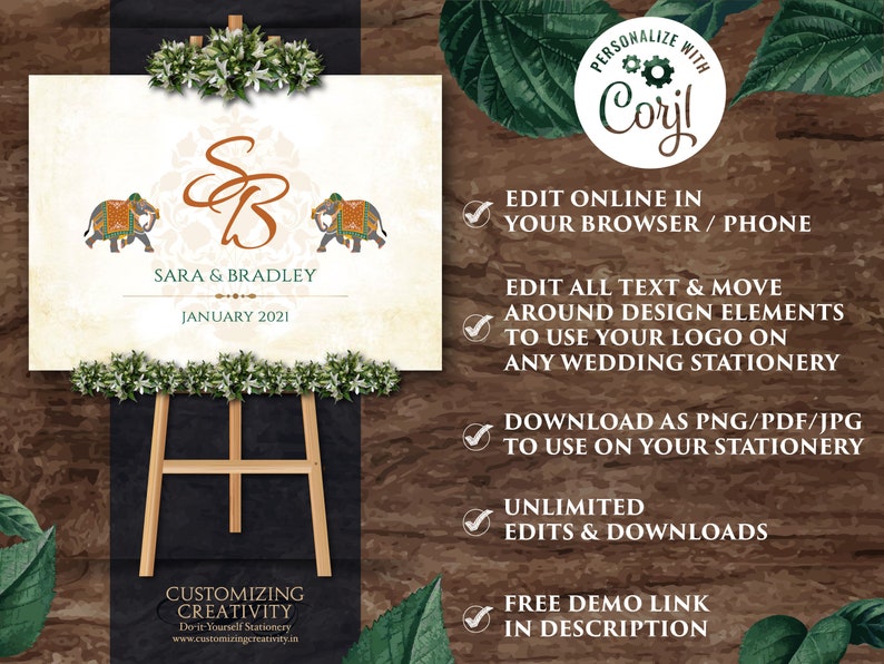 Indian Wedding Monogram for Indian Wedding Logo Elephant - Etsy