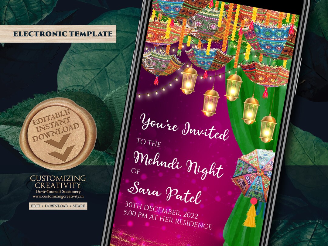 Dholki Invites as Dholki Invitation, Digital Mehndi Invite as Mehndi ...