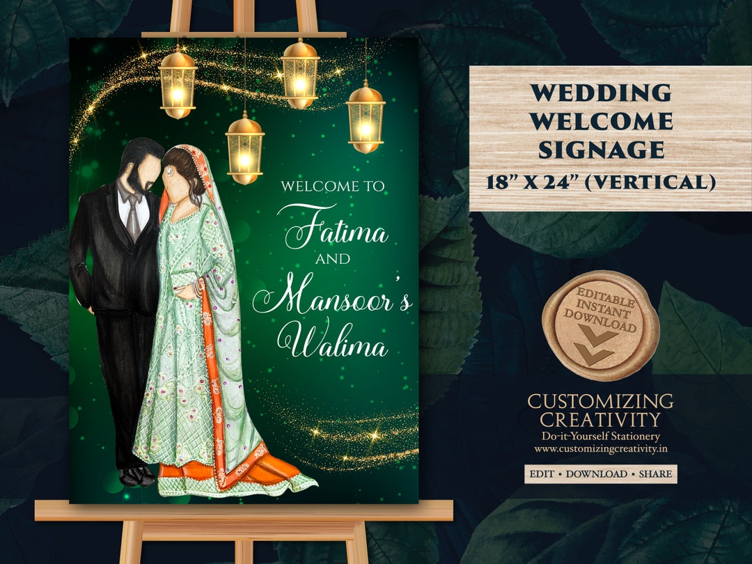 Muslim Wedding Sign & Muslim Walima Signs, Muslim Welcome Sign Walima ...