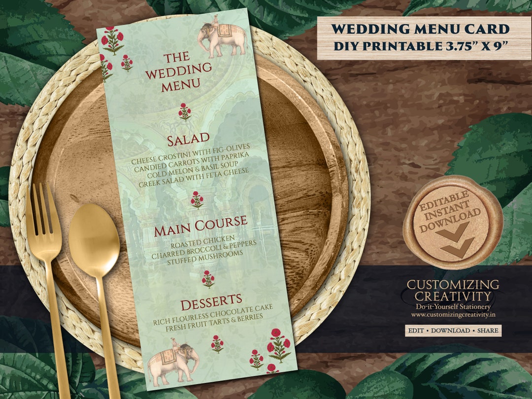 Elephant Menu Cards Indian as Dinner Menu Cards Elephant, Indian Meal ...