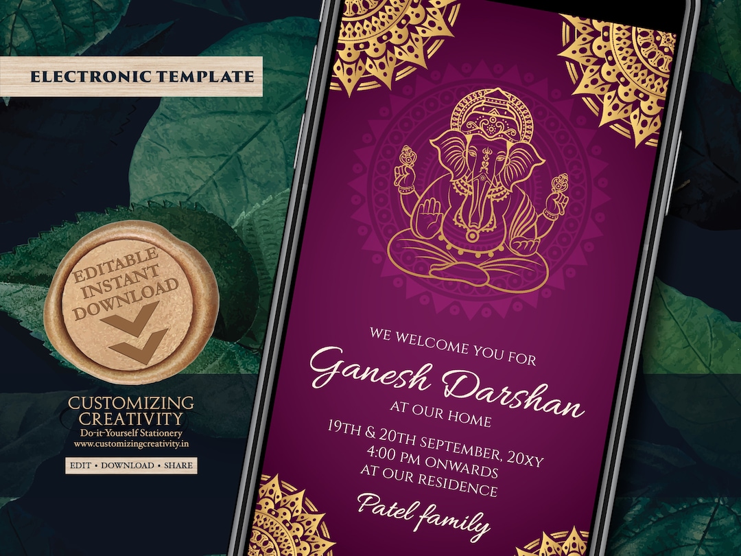Ganesha Invitations Ganpati Darshan Cards, Ganesh Darshan Invites ...
