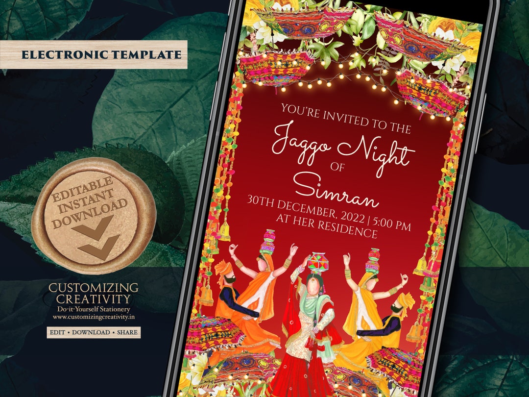 Jaggo Night Invites as Jaggo Wedding Invite, Digital Jaggo Cards, Jaggo ...