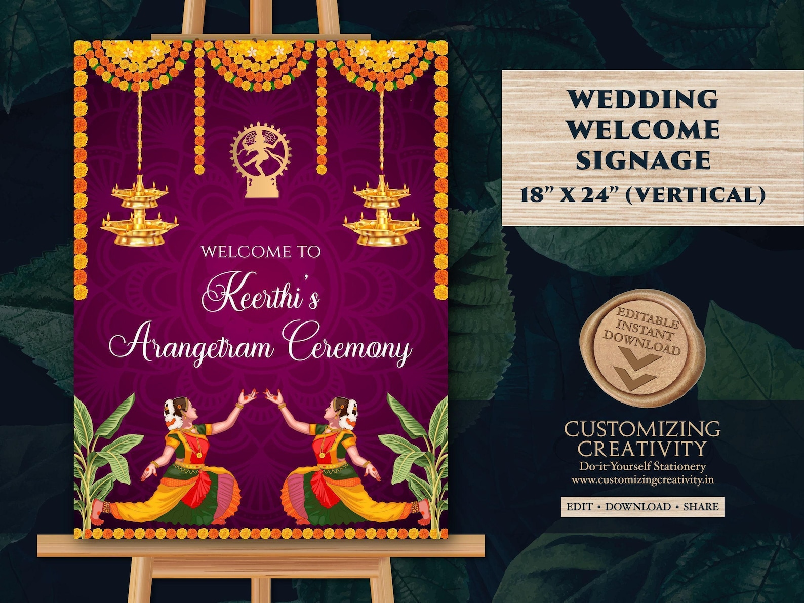 Arangetram Welcome Sign: Bharatnatyam Dance Recital (digital Download ...