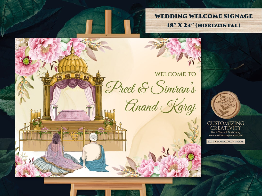 Anand Karaj Signs Sikh Welcome Signs, Sikh Wedding Welcome Signs ...