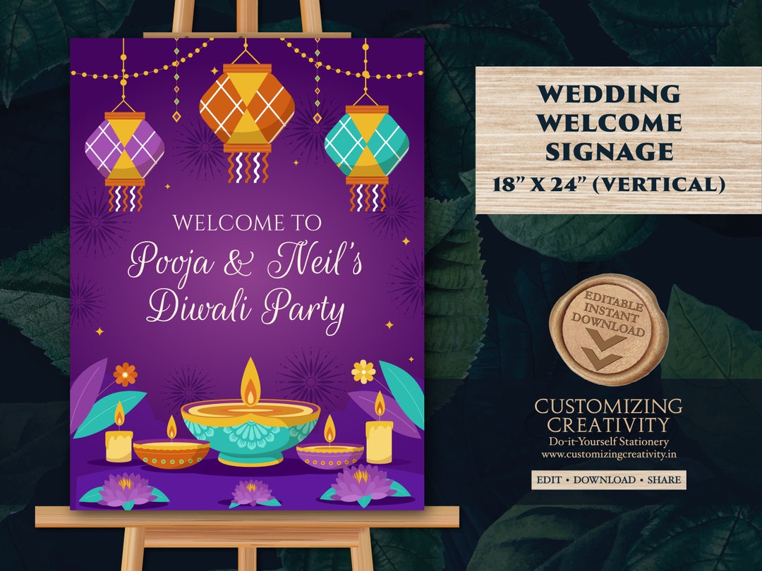 Diwali Party Signs as Diwali Poster Diwali Decor, Diwali Welcome Sign ...