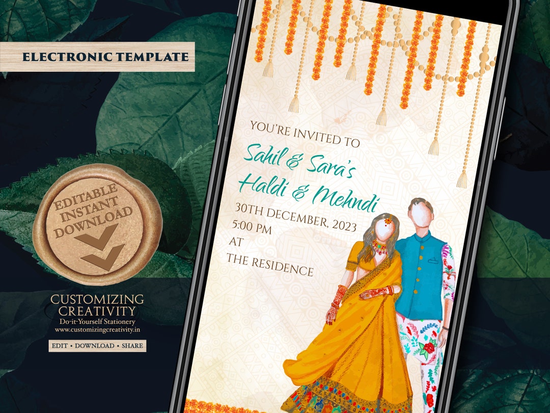 Haldi Invite Card & Haldi Invitations, Holud Invites as Pithi Cards ...