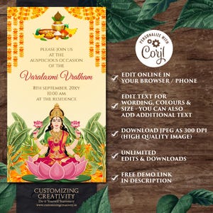 Digital Laxmi Pooja Invitation Varamahalakshmi Vratham Invite, Laxmi ...