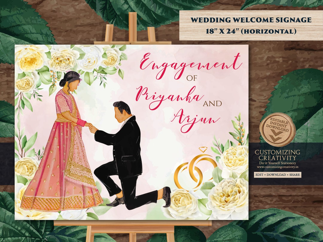 Ring Ceremony Welcome Signs, Roka Ceremony Sign & Punjabi Engagement ...