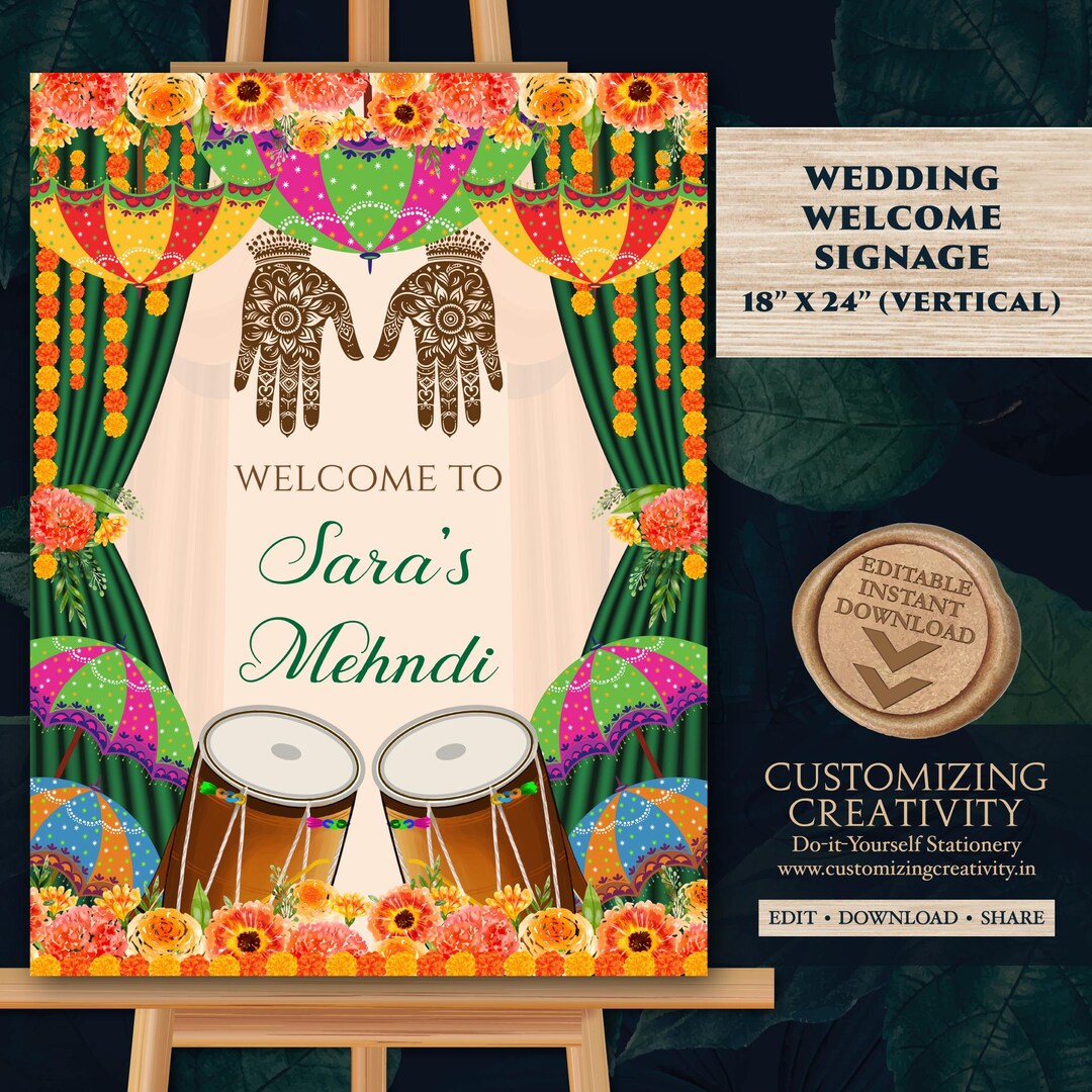 Mehndi Welcome Signs Mendhi Sign as Mehendi Decor, Mehndi Posters ...