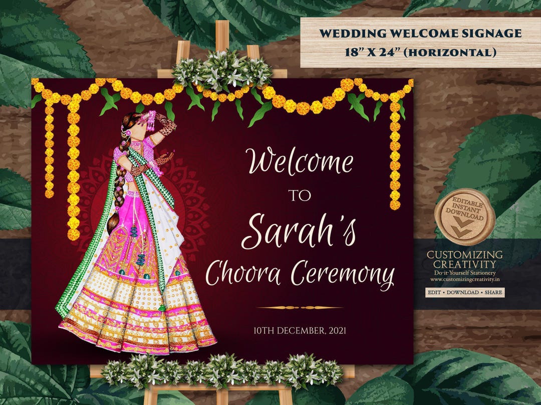 Choora Ceremony Welcome Sign: Indian Wedding Decor (digital Download ...