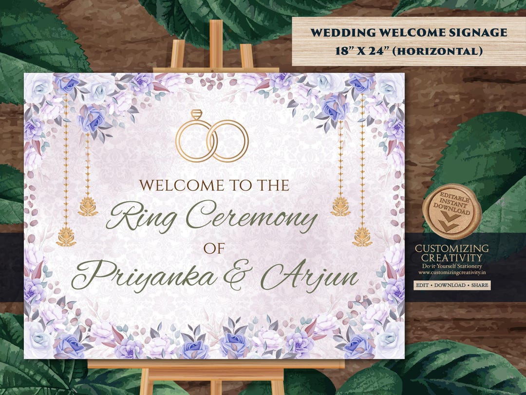 Floral Ring Ceremony Welcome Sign: Indian Engagement Decor (digital ...