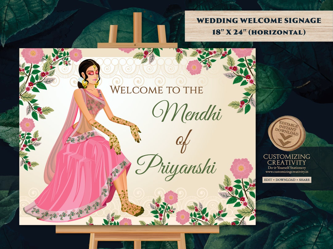 Mehndi Welcome Sign Decor & Mendhi Sign, Mendhi Welcome Sign Mehndi ...