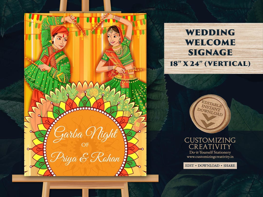 Garba Welcome Sign: Gujarati Wedding, Dandiya Night (digital Template ...