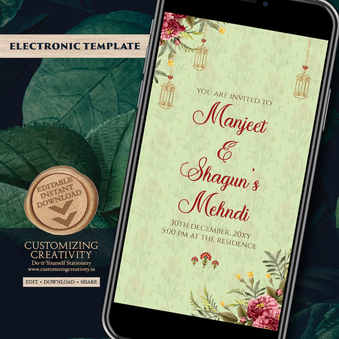 Digital Mehendi Invitation Mehndi Invite, Mehndi Invitations Digital ...