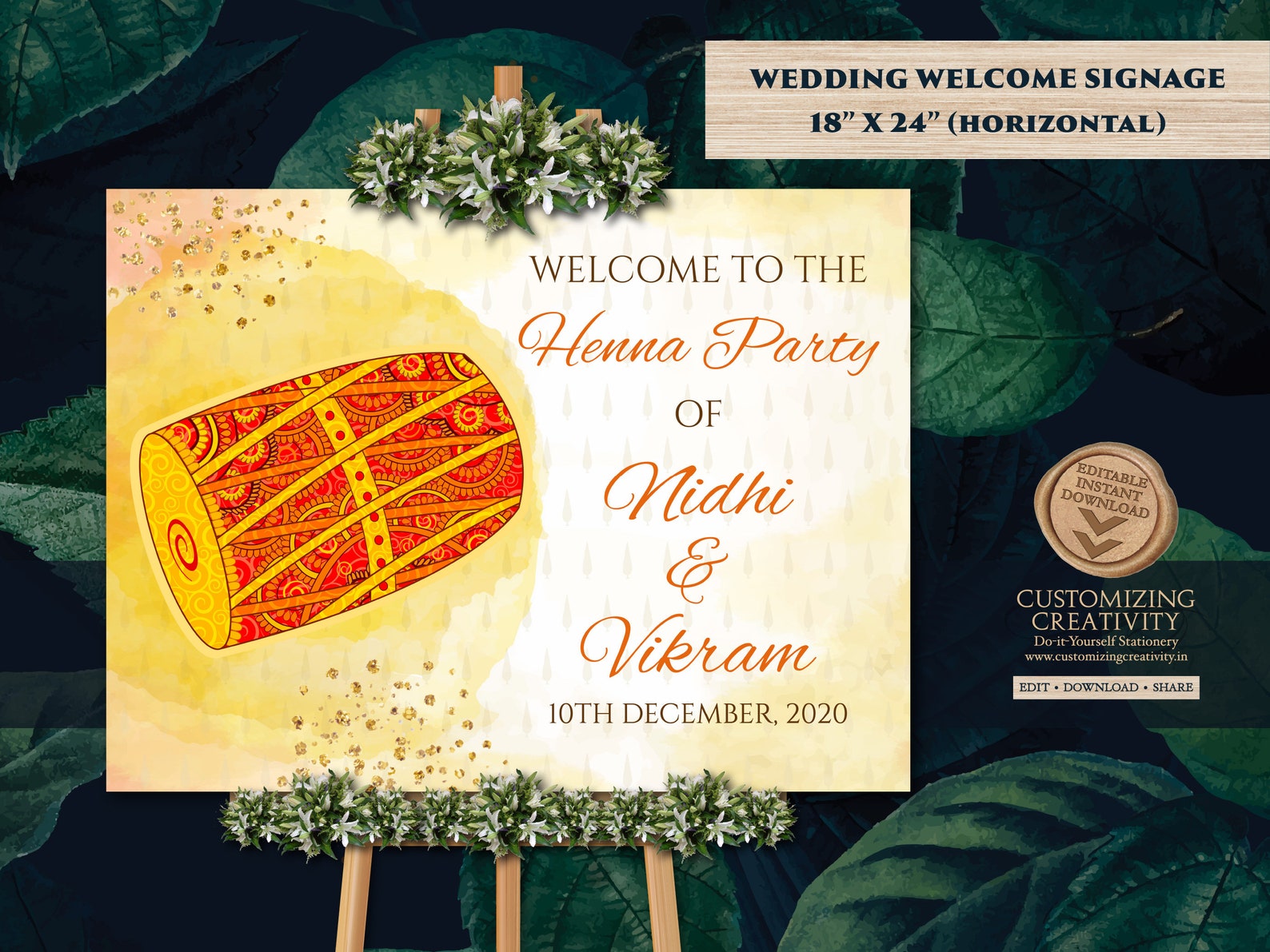 Dholki Signs as Dholki Welcome Sign, Dholki Decor Signage & Mehndi ...