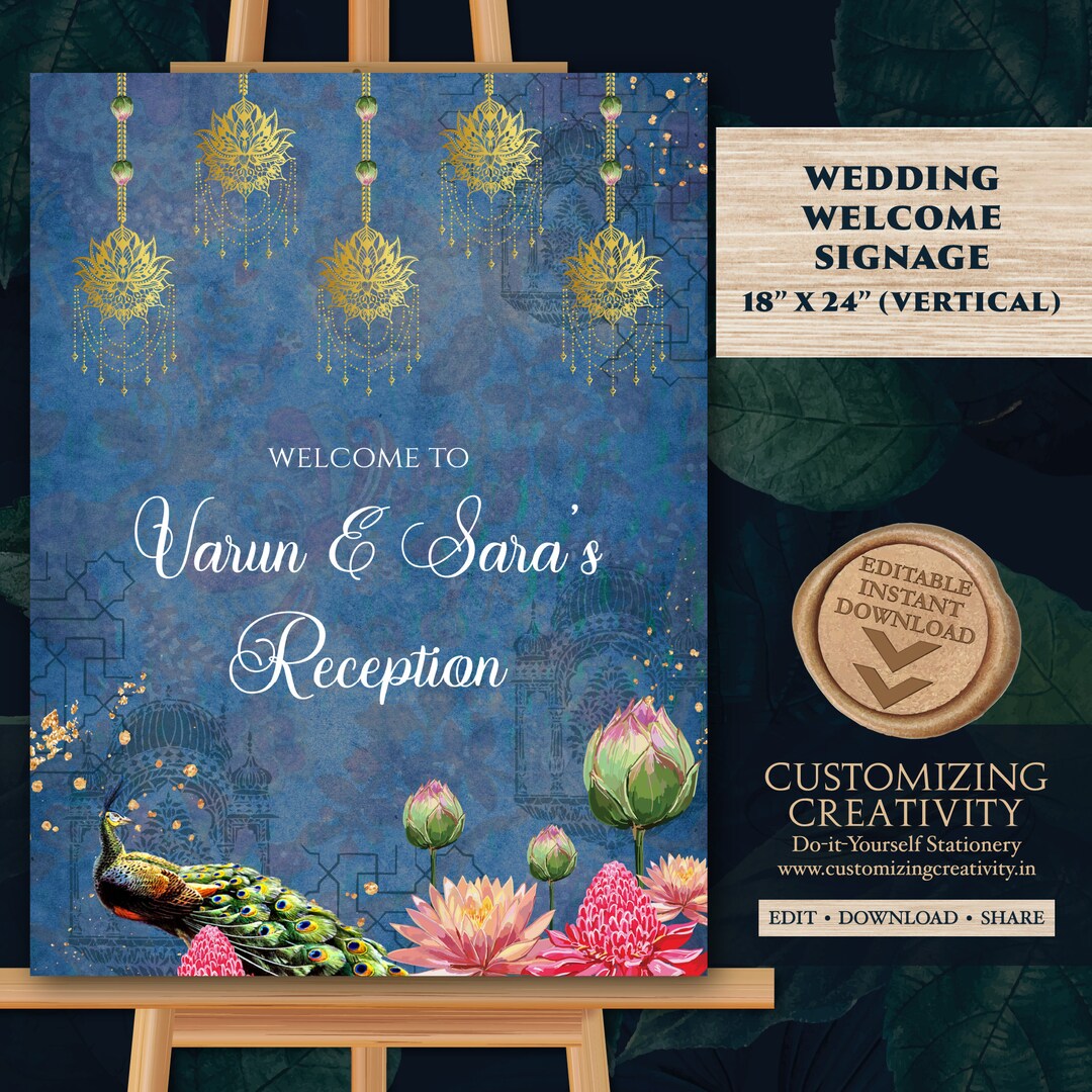 Indian Reception Welcome Sign & Indian Wedding Reception Signs, Indian ...