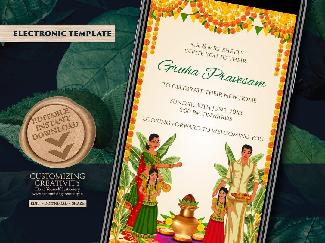 Gruhapravesam Invitation: Indian Housewarming Pooja (digital Download ...