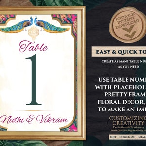 Peacock Table Numbers Indian & Peacock Table Cards Boho Hindu - Etsy
