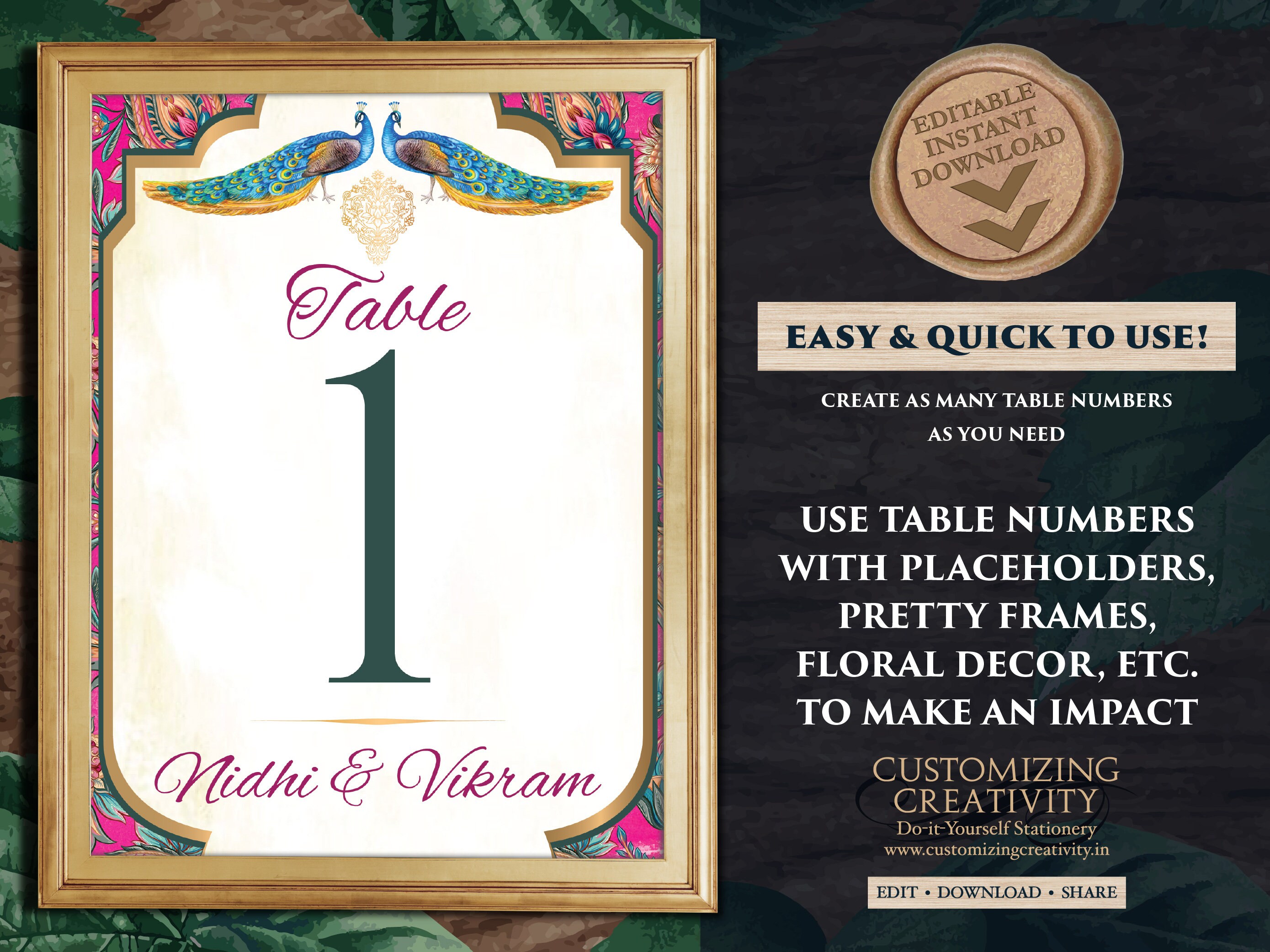 Peacock Table Numbers Indian & Peacock Table Cards Boho Hindu | Etsy