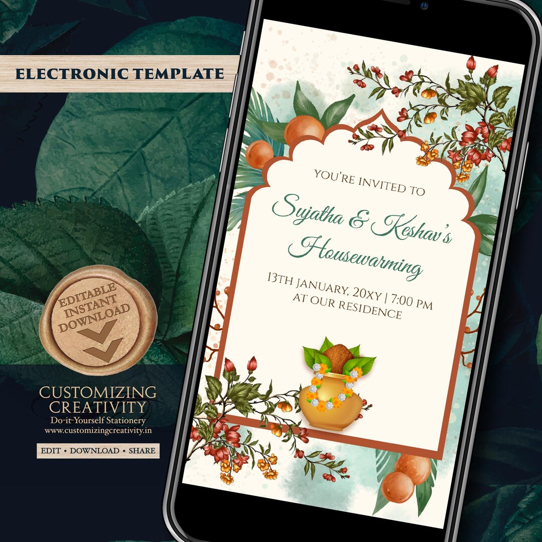 Digital Indian Housewarming Invitation Gruhapravesam Invite as Tamil ...