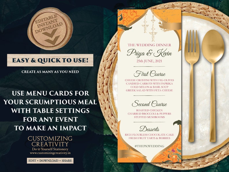 Moroccan Wedding Menu Card Template for a Wedding Reception - Etsy