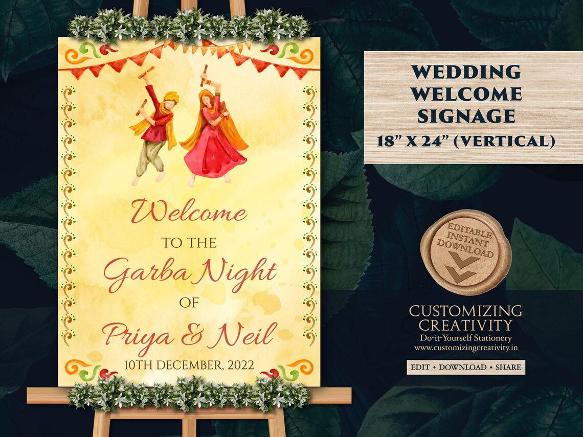 Garba Night Welcome Sign: Indian Wedding Sangeet Decor (digital ...
