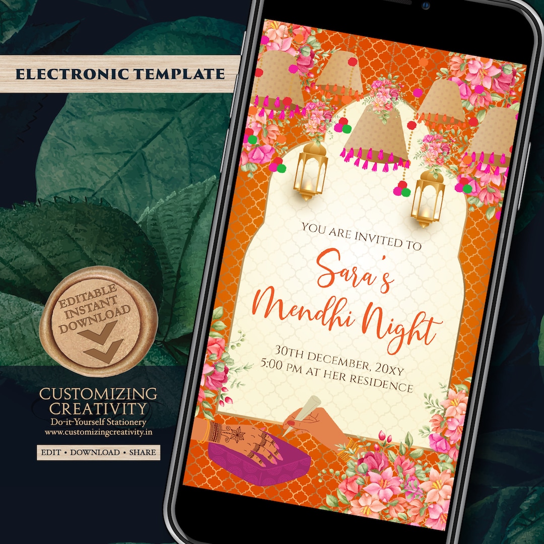 Digital Mehndi Invite Mehendi Invitation, Mehndi Invitations Digital ...