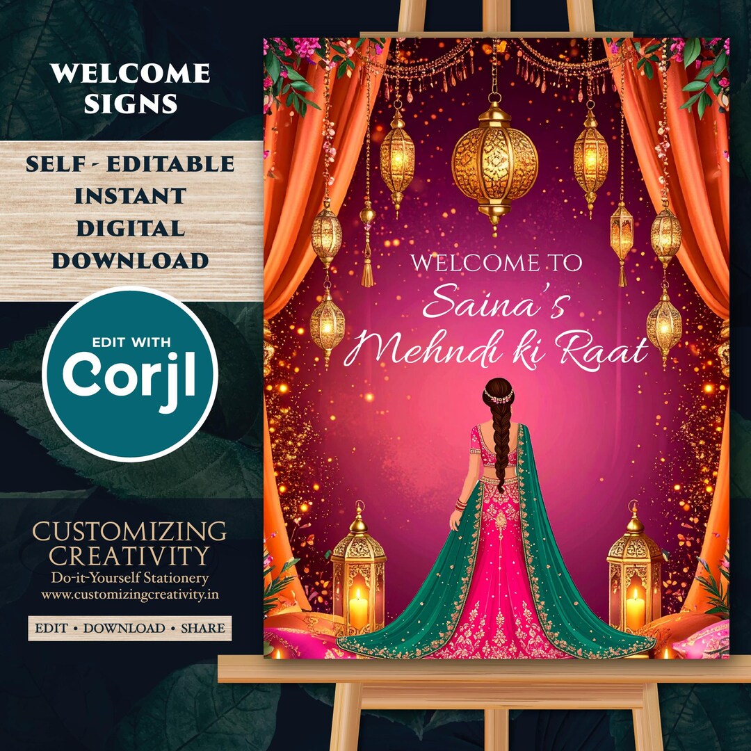 Mendhi Welcome Poster Dholki Signs Mehndi Boards as Mehndi Decor ...