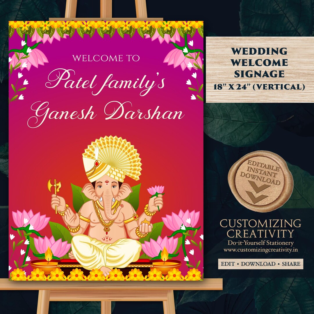 Ganesh Chaturthi Signs Ganpati Darshan Welcome Signs, Ganesh Puja Signs ...