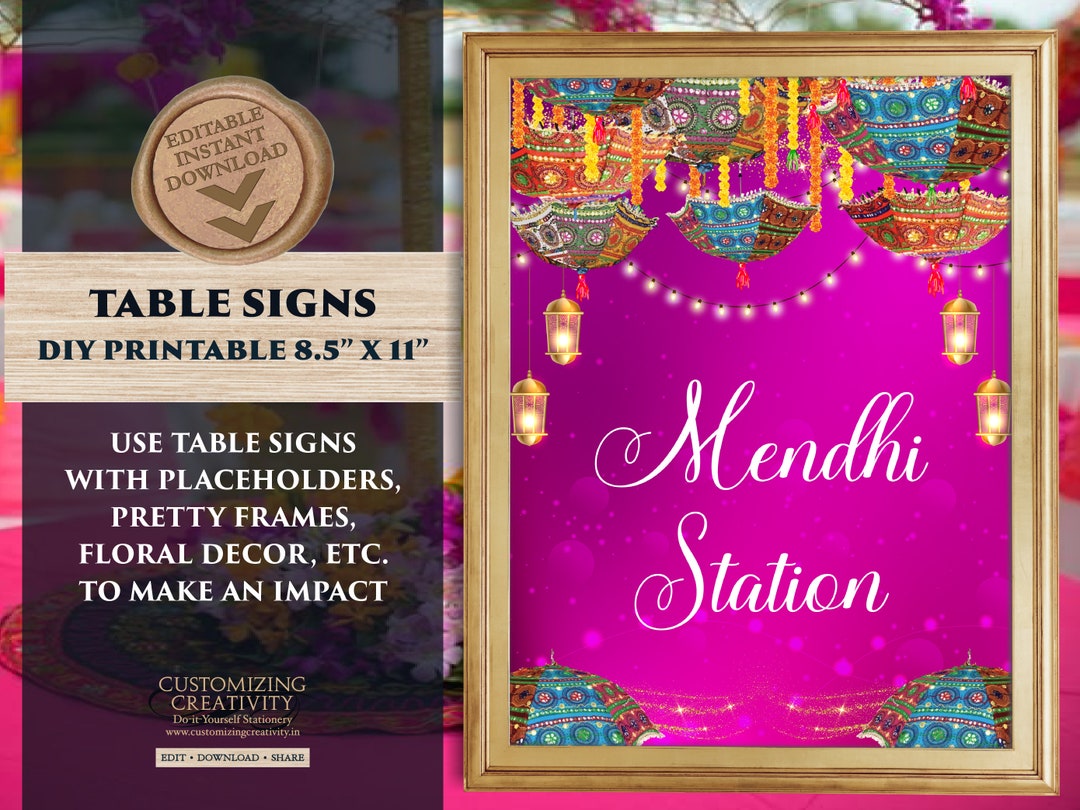 Mehndi Station Sign Henna Station Sign, Dholki Decoration & Mehndi ...