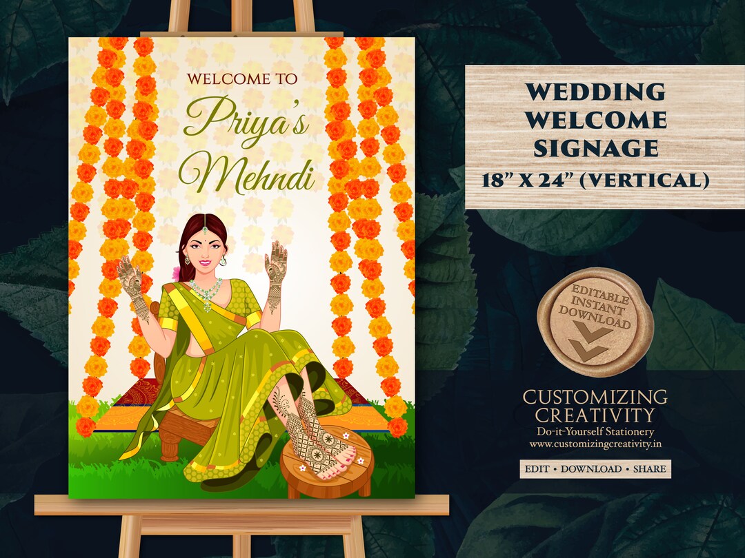 Mehndi Welcome Sign Decor Mendhi Sign, Mehendi Welcome Sign & Mehndi ...