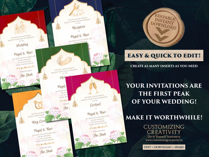 Indian Invite Template & Indian Invitations Hindu Wedding Card - Etsy