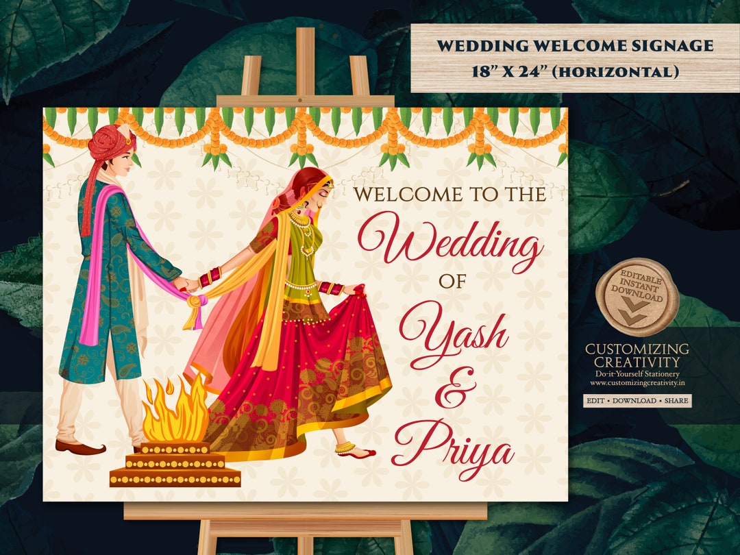 Indian Wedding Poster Hindu Wedding Welcome Sign, Indian Welcome Signs ...