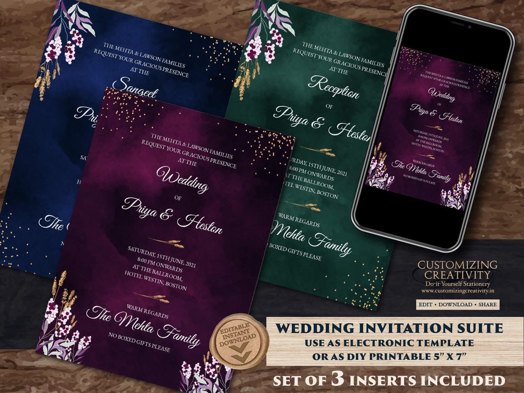 Jewel Tone Fall Wedding Invitation Suite (digital Download) - Etsy