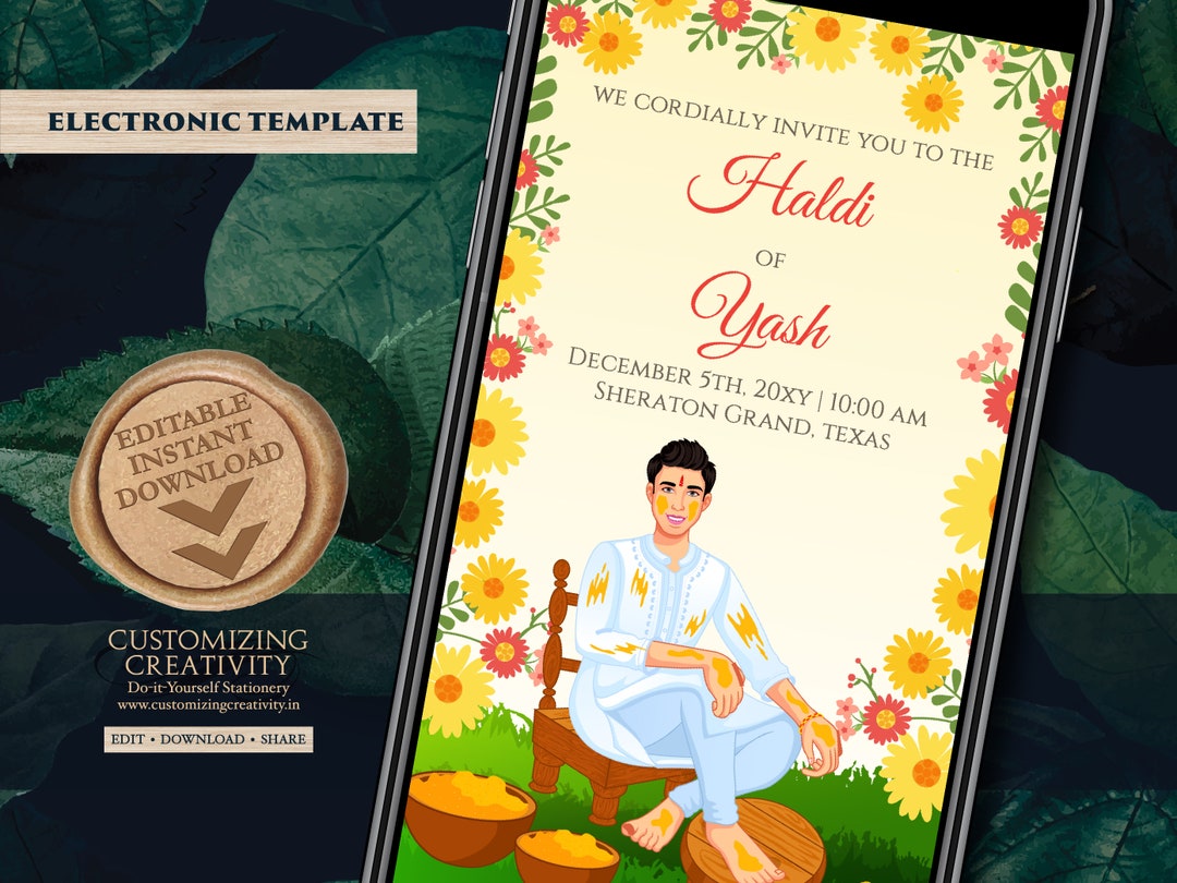 Boy Haldi Invitations Digital Groom Haldi Invites, Groom Pithi Cards ...