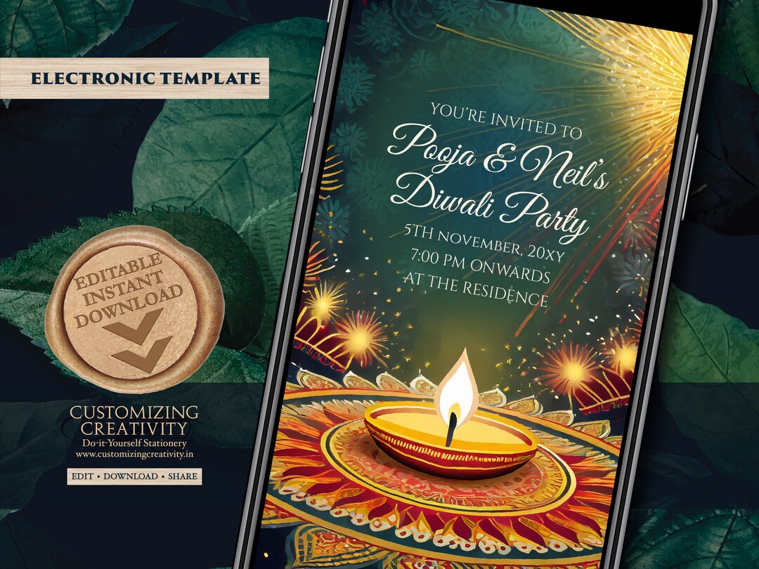 Diwali Invitations Digital Diwali Invite, Diwali Party Invitations ...