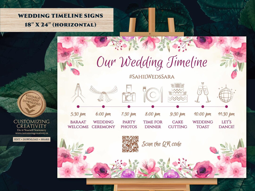 Hindu Wedding Timeline Poster: Indian Wedding Program (digital Download ...