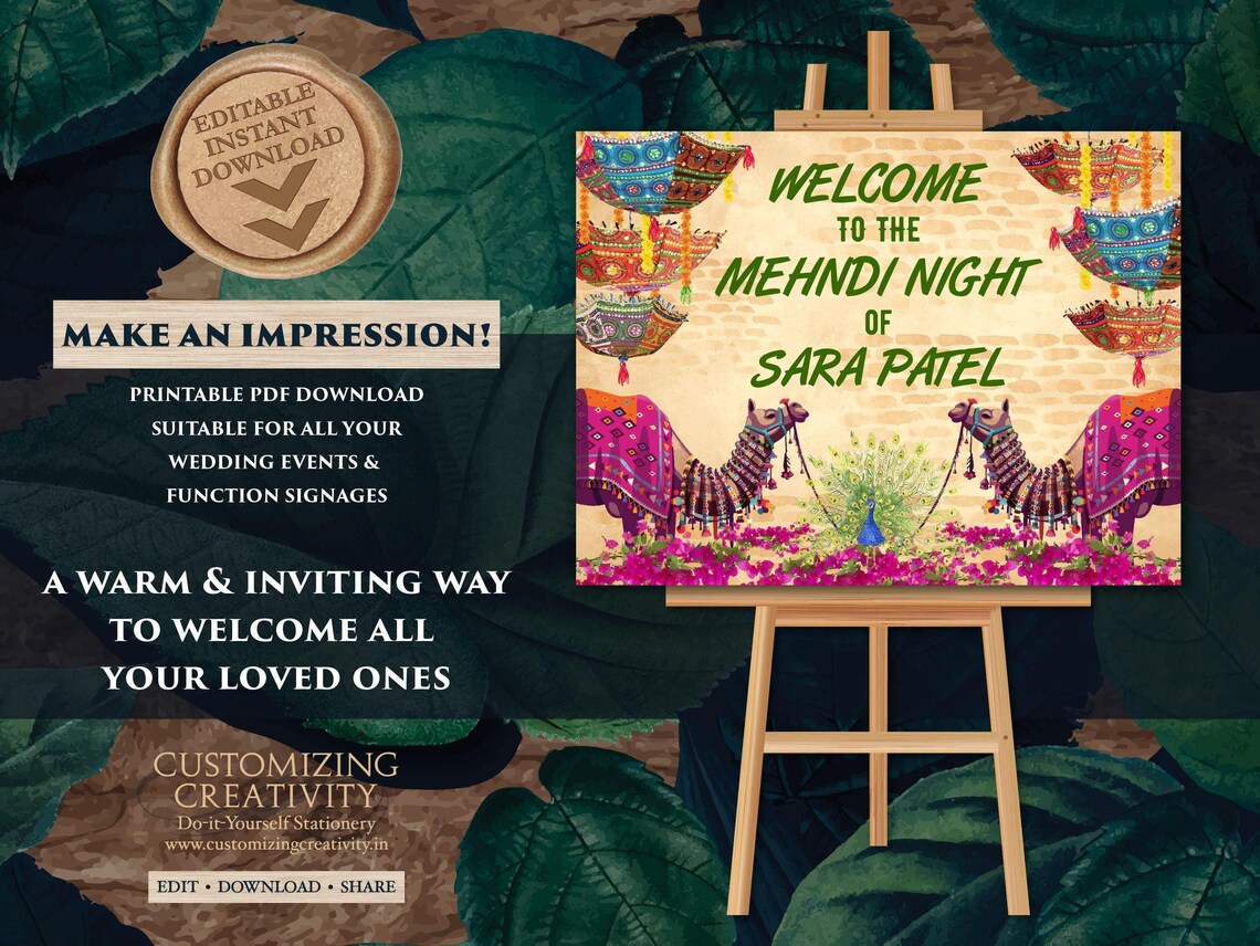 Mehendi Welcome Sign: Desi Wedding Decor (digital Template) - Etsy