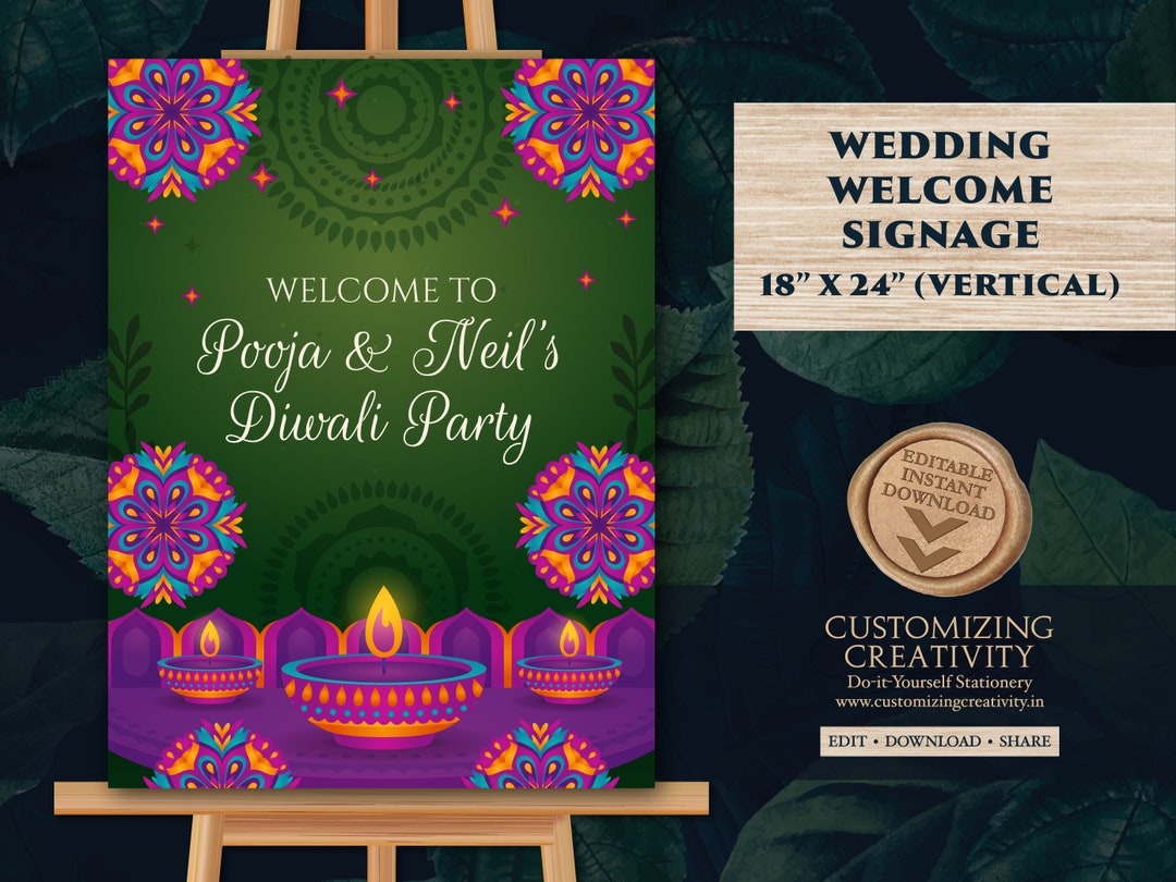Welcome Diwali Signs & Diwali Poster Diwali Decor, Diwali Party Welcome ...