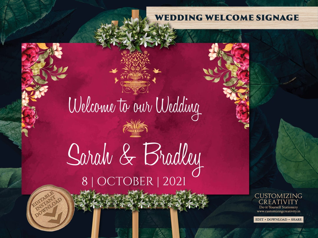 Maroon Welcome Signs as Jewel Tone Signages, Maroon Wedding Signs as ...