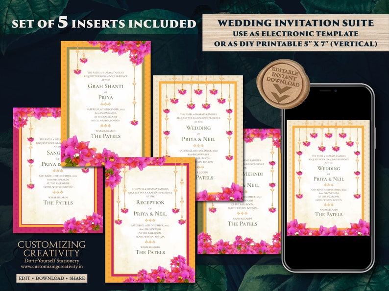 Buy Floral Indian Invites Desi & Indian Invitations Digital Hindu ...