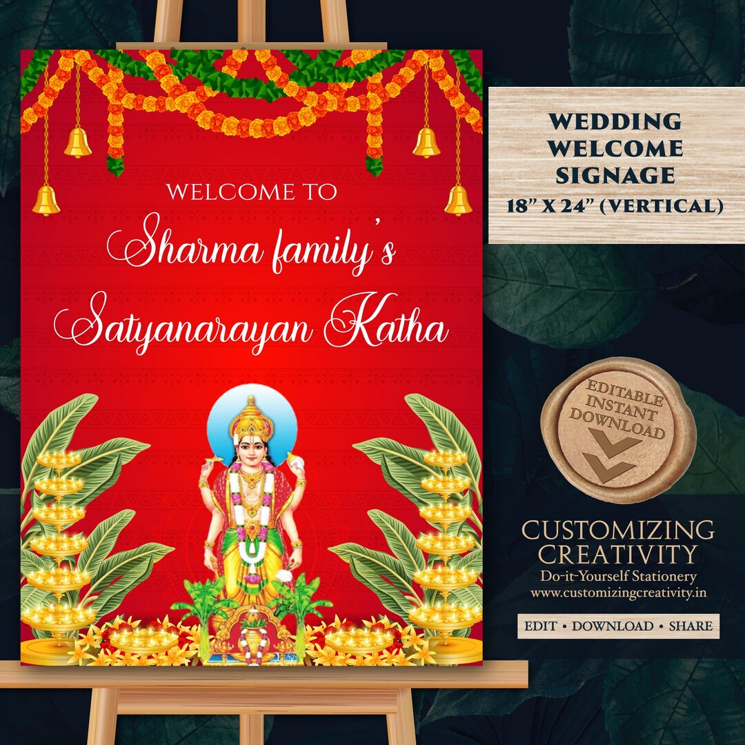 Indian Pooja Welcome Signs Satyanarayan Pooja Sign, Satyanarayan ...