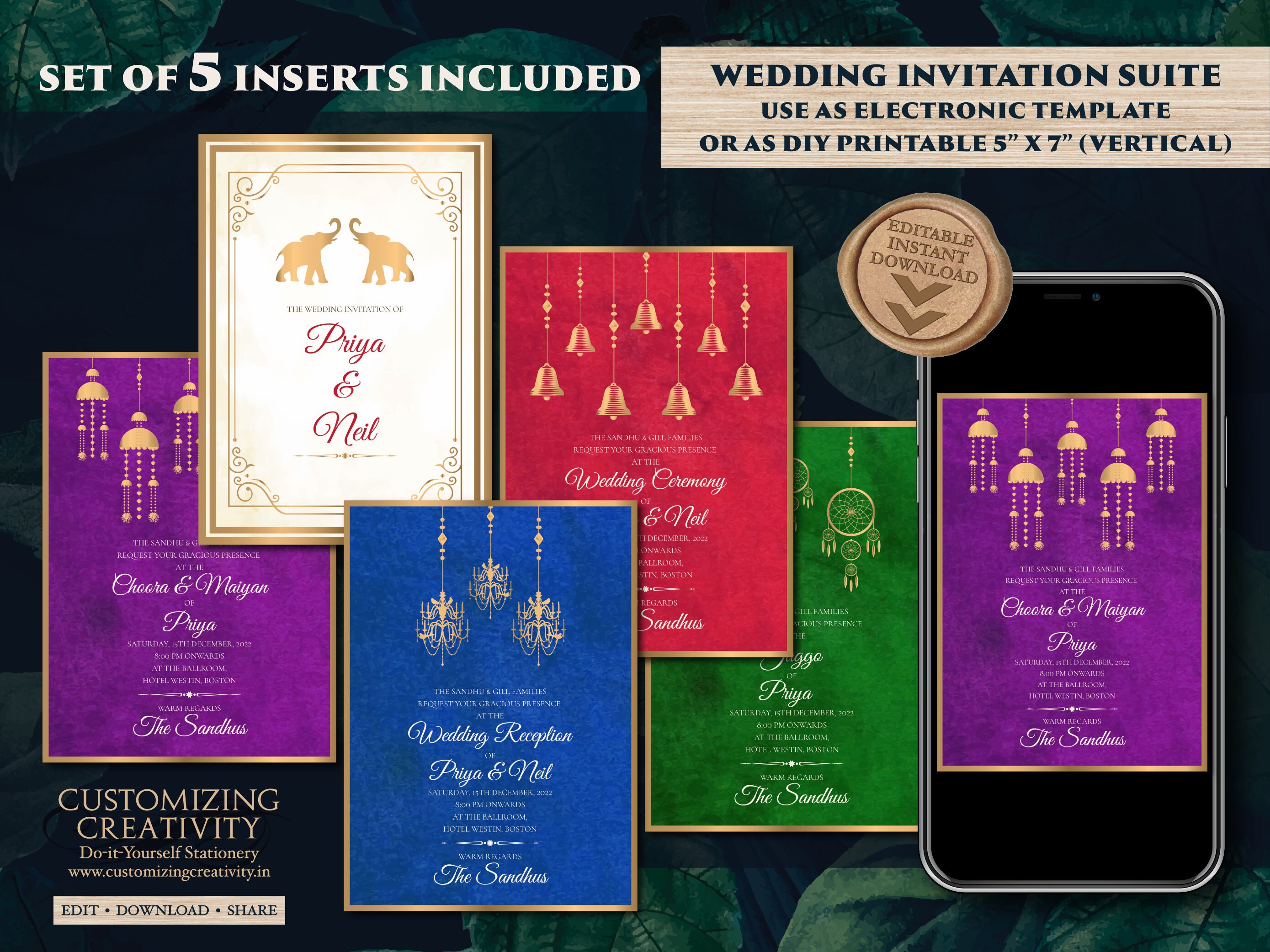 Hindu invitations Indian Wedding card Hindu & Hindu Wedding | Etsy