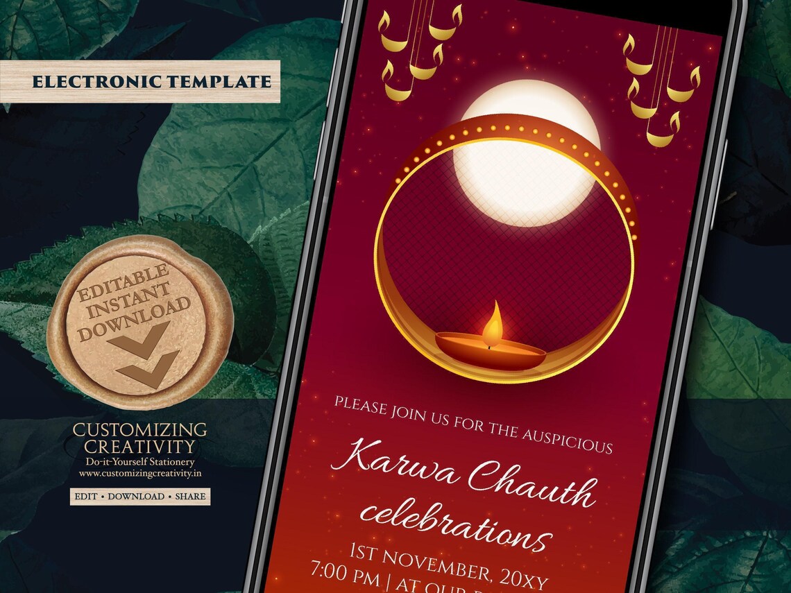Digital Karwa Chauth Invitation Template: Ethnic Fusion Design (digital ...