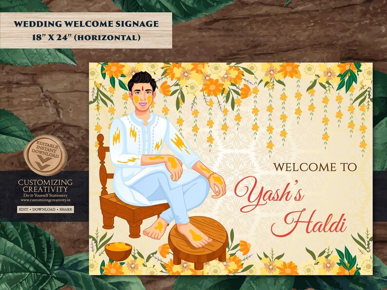 Groom Haldi Welcome Sign: Indian Ceremony Poster (digital Download) - Etsy